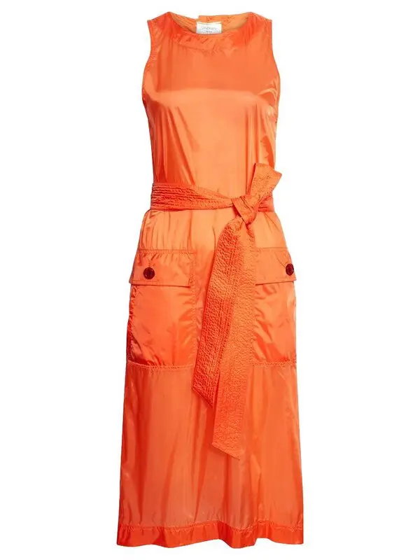 Saint Laurent Button Back Belted Nylon Dress - Rouge Orange