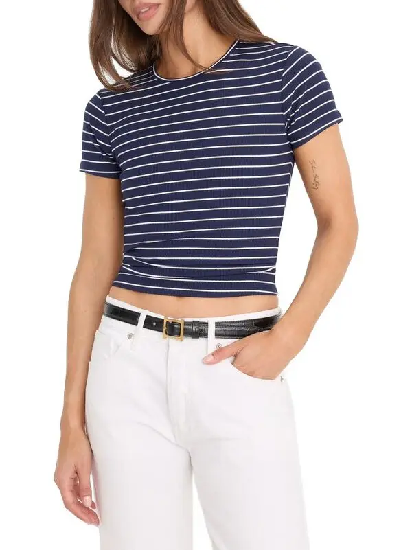 Good American Stripe Rib Baby Tee - Simple Stripe Horizon Ink