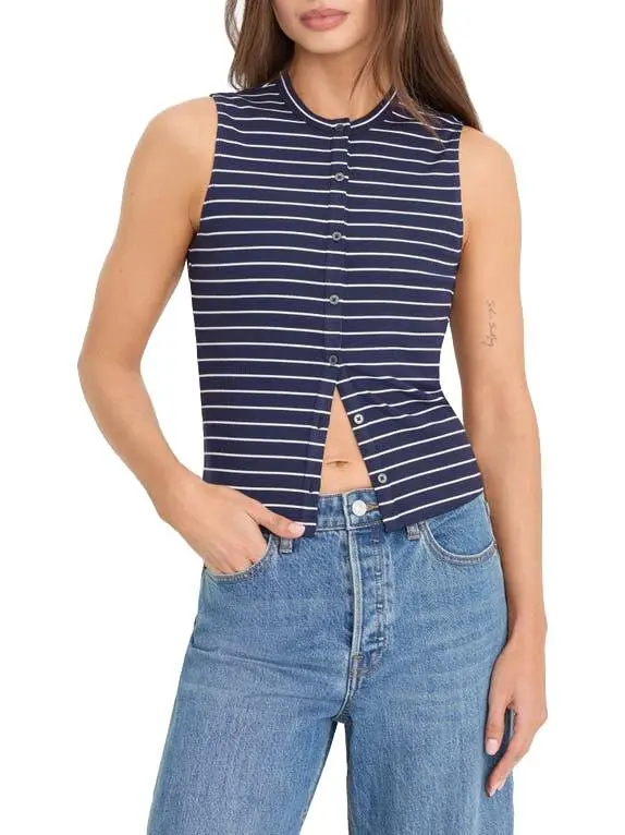 Good American The Rib Stripe Splay Sleeveless Top - Simple Stripe Horizon Ink