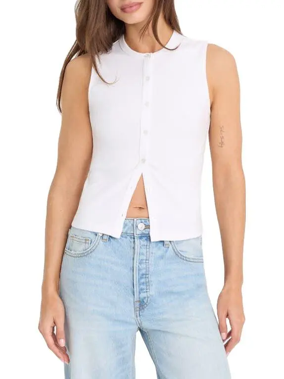 Good American The Rib Splay Sleeveless Top - White001