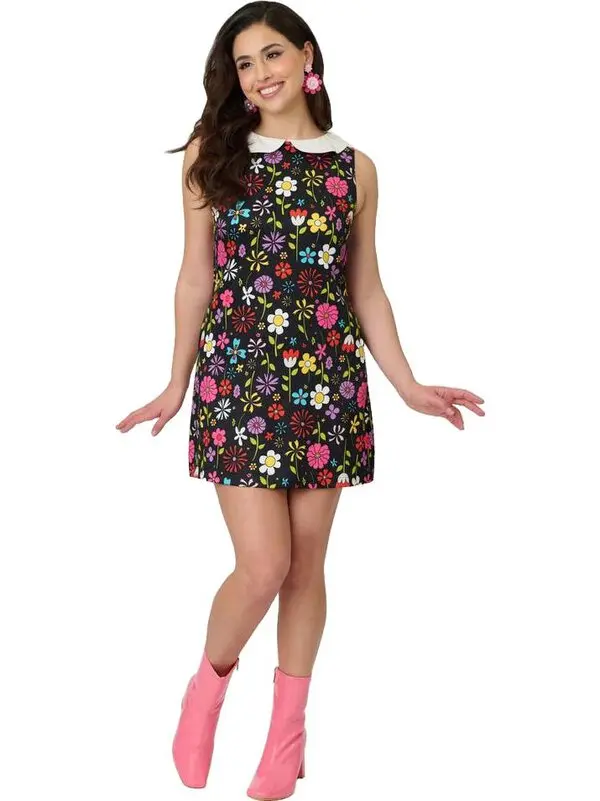 SMAK PARLOUR Peter Pan Collar Shift Dress - Black Floral Print