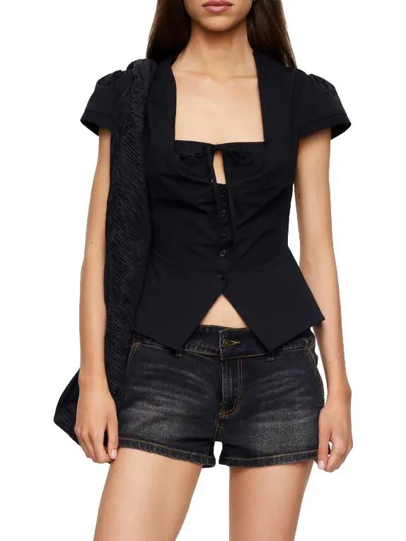 Lioness Cotton Button-up Top - Noir