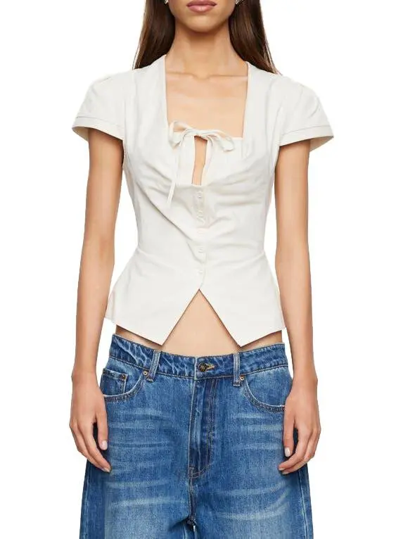 Lioness Cotton Button-up Top - Sand