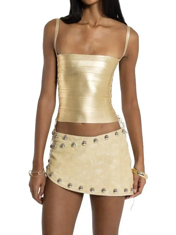 JADED LONDON Metallic Lace-up Bandage Top - Beige