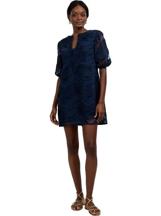 Trina Turk Organza Mini Dress With Keyhole Neck And Bubble Sleeves - Ink