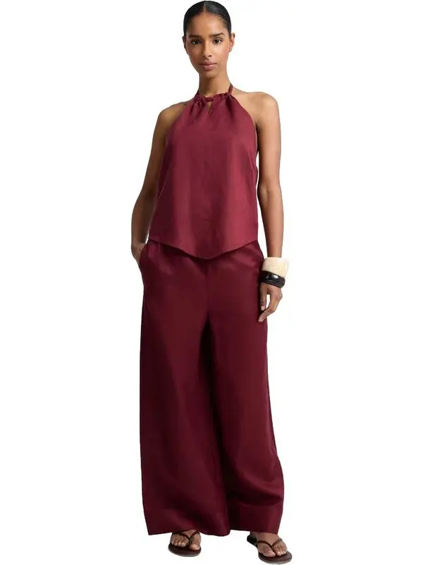 Onia Air Linen Drawstring Wide Leg Pant - Dark Cherry