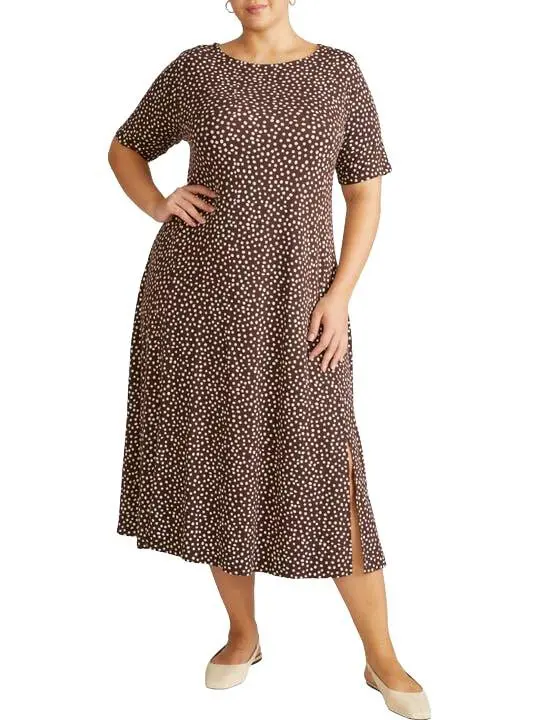 Universal Standard Serena Short Sleeve Midi Dress - Brown/white Dot