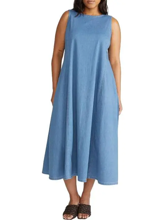 Universal Standard Kendra Sleeveless Chambray Midi Dress - Cove Blue