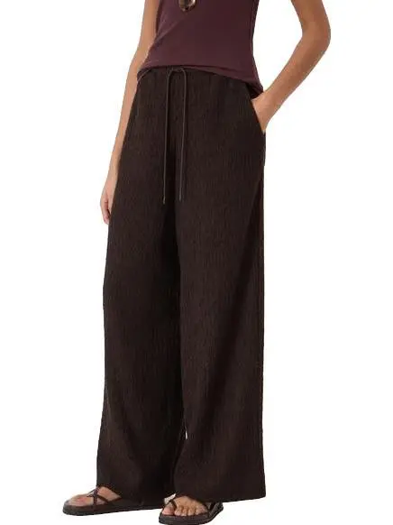 HUSH Textured Jersey Wide Leg Trousers - Dark Brown