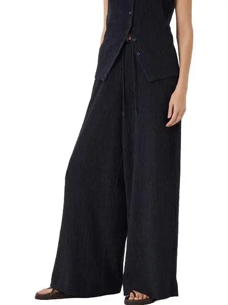 HUSH Textured Jersey Wide Leg Trousers - Midnight Navy