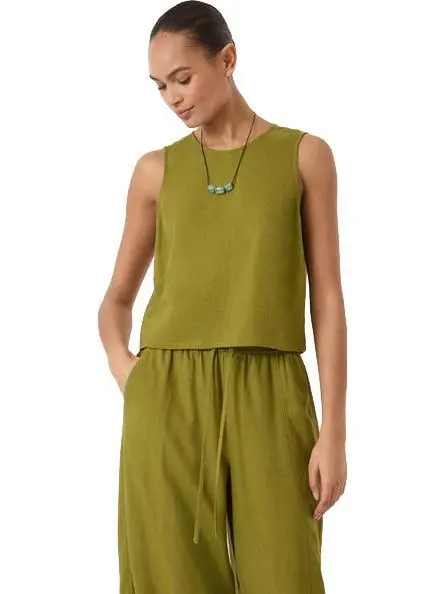 HUSH Vera Linen Blend Shell Top - Olive Green