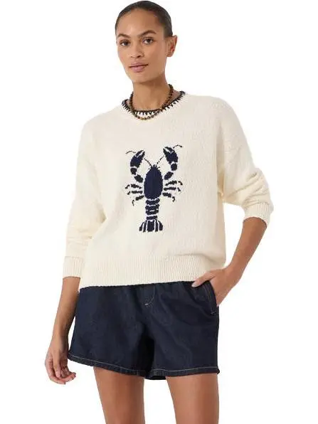 HUSH Hallie Lobster Graphic Crew Neck Sweater - Stone White