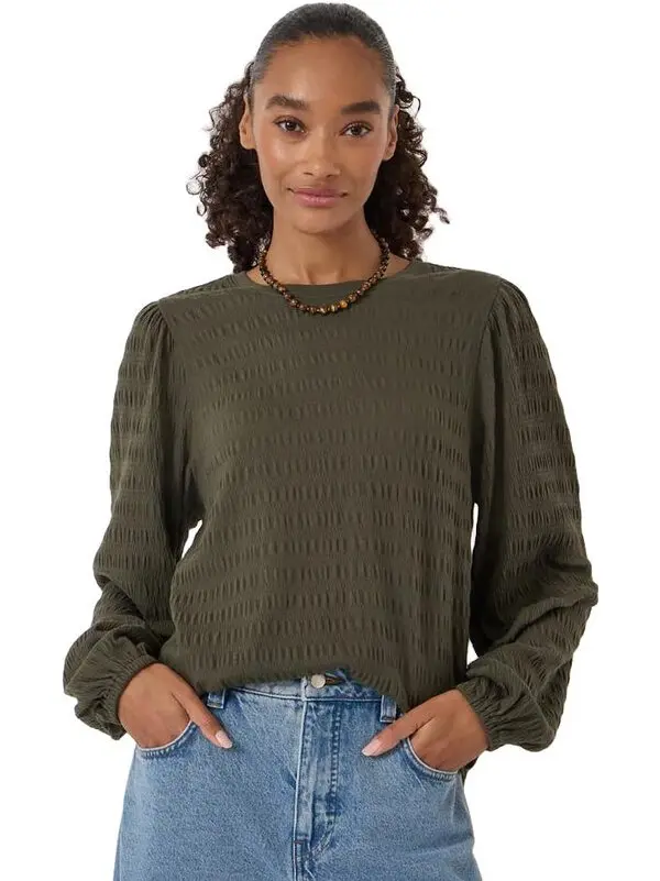 HUSH Thalia Seersucker Top - Dark Khaki Green