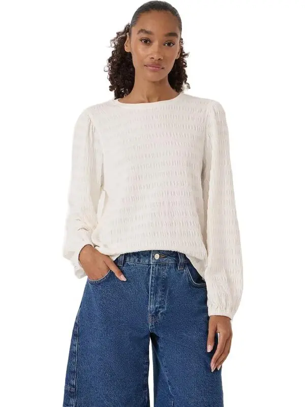 HUSH Thalia Seersucker Top - Stone White