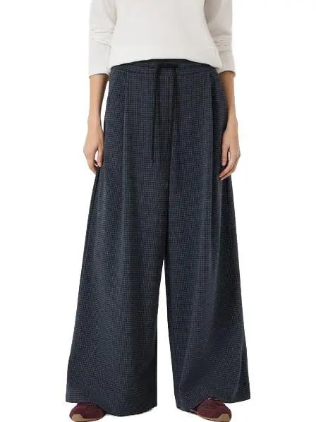 HUSH Taylor Check Wide Leg Jersey Pants - Dark Charcoal