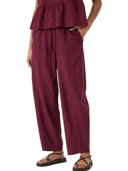 HUSH Tovi Linen Blend Barrel Leg Pants - Maroon Red