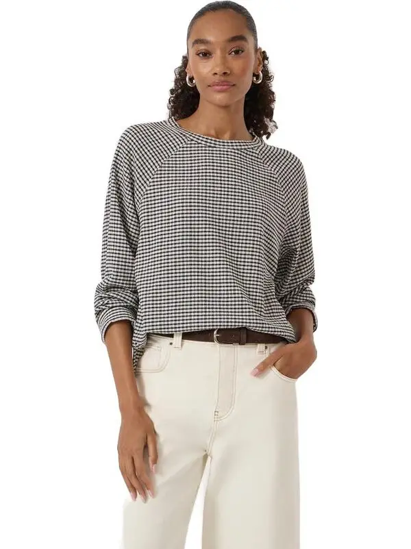 HUSH Matilda Gingham Raglan Top - Navy Blue