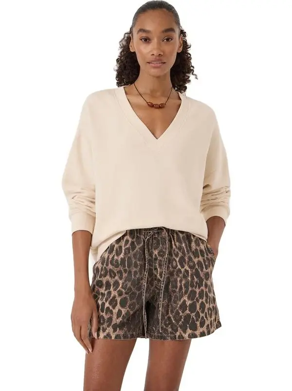 HUSH Cleo V-neck Cotton Sweatshirt - Almond