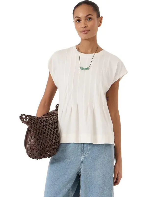 HUSH Ellery Pleat Release T-shirt - Ecru White