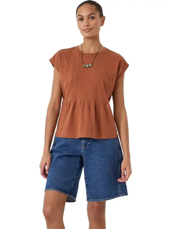 HUSH Ellery Pleat Release T-shirt - Terracotta Brown