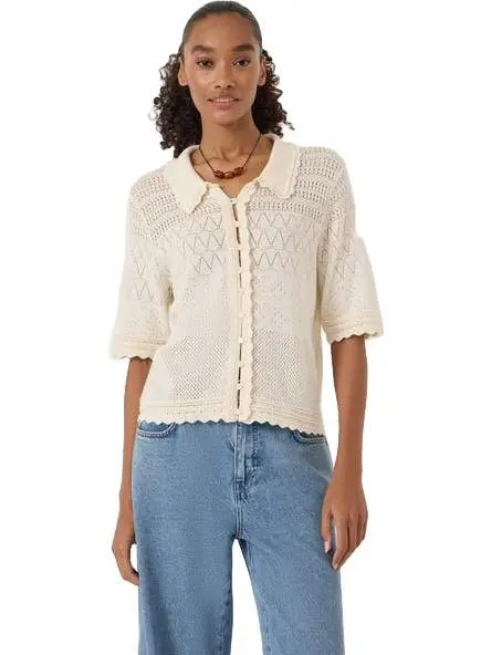 HUSH Pointelle Cotton Cardigan - Stone White