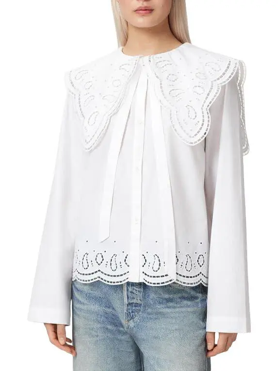 ALLSAINTS Marie Openwork Detail Button-up Shirt - Optic White