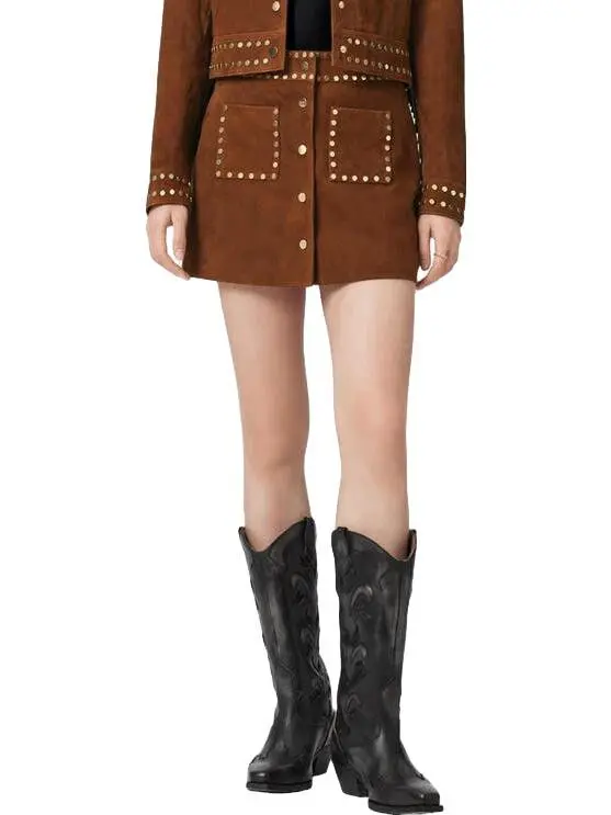 ALLSAINTS Alice Leather Miniskirt - Cognac Brown