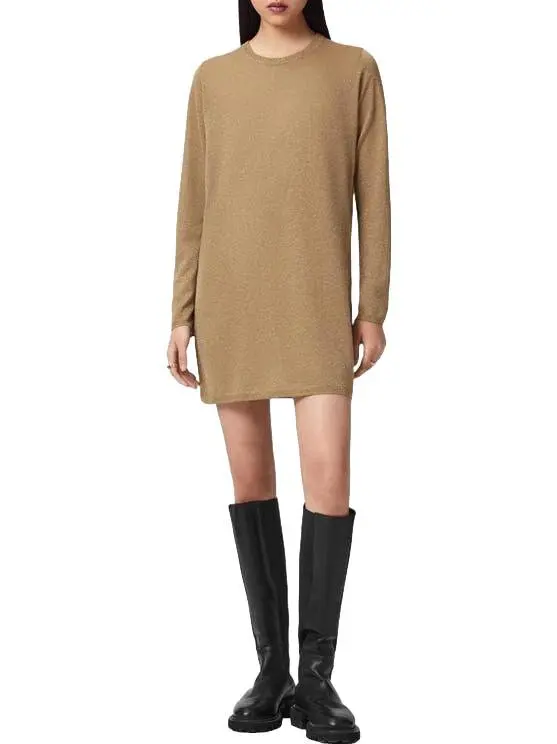 ALLSAINTS Tilli Metallic Long Sleeve T-shirt Dress - Gold