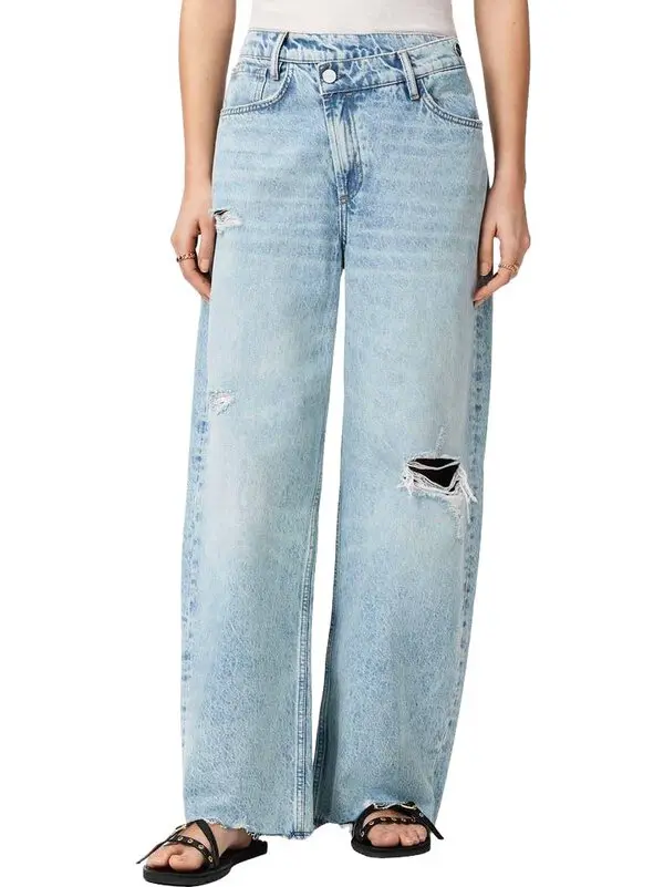 ALLSAINTS Aki Crossover Wide Leg Jeans - Destroy Light Blue