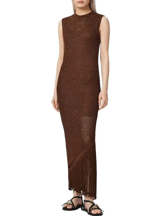 ALLSAINTS Jessie Sleeveless Fringe Trim Dress - Burnt Brown