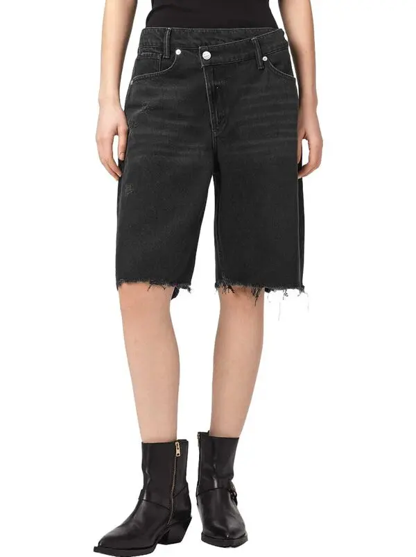 ALLSAINTS Aki Crossover Denim Shorts - Washed Black