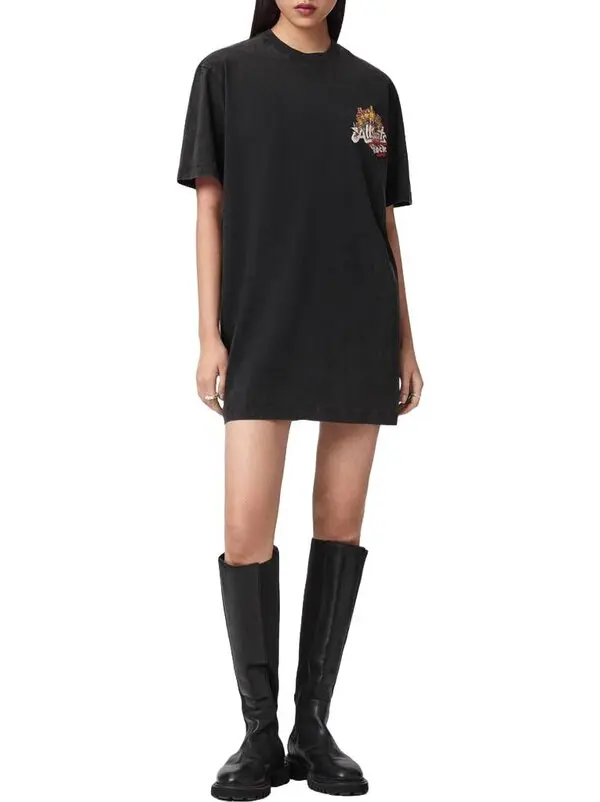 ALLSAINTS Roque Graphic T-shirt Dress - Washed Black