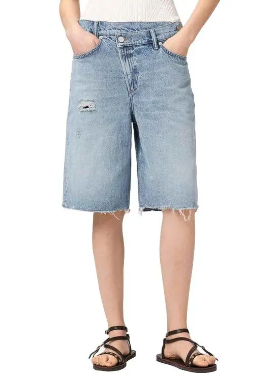 ALLSAINTS Aki Crossover Denim Shorts - Destroy Light Blue