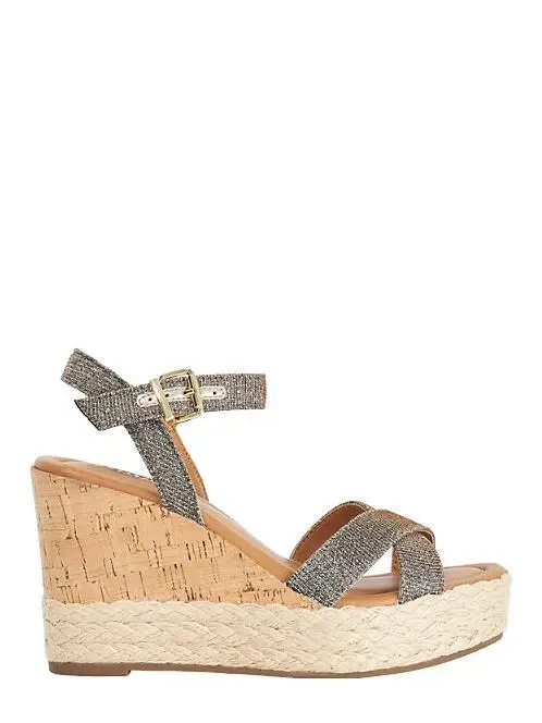 DUNE Woven Wedge Sandals - Bronze Metallic Fabric