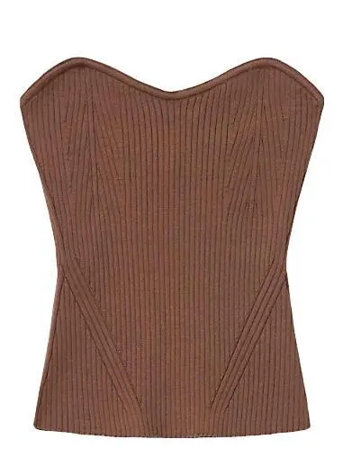 ALLSAINTS Cruz Ribbed Jersey Top - Penny Brown