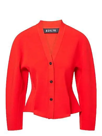 ASHLYN Henry Peplum Knitted Cardigan - Red