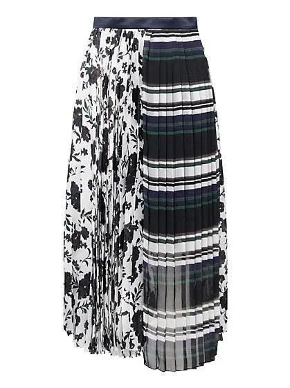 Sacai Pattern Mix Satin Midi Skirt - White Multi