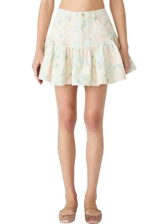 Steve Madden Alessandria Ruffle Denim Mini Skirt - Peach Beige
