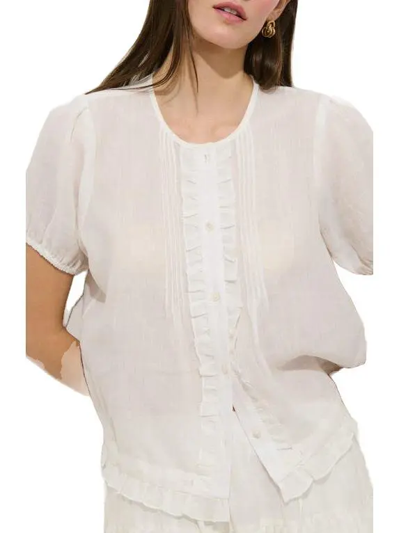 ALEX MILL Brittany Ruffle Pintuck Top - Off White