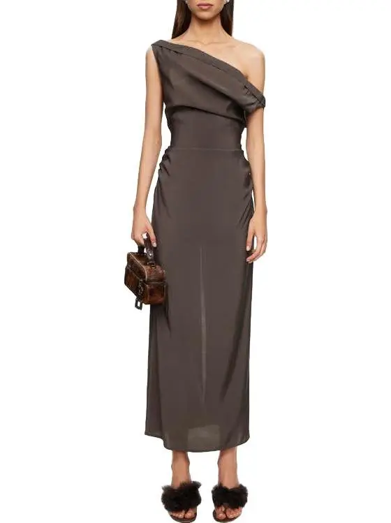 Lioness Sweetheart One-shoulder Maxi Dress - Cocoa