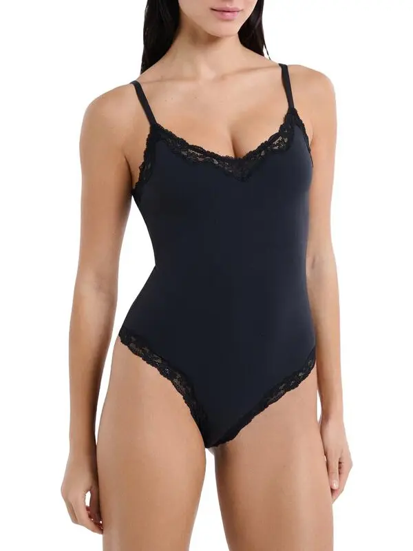 ETAM Lace Trim Bodysuit - Black
