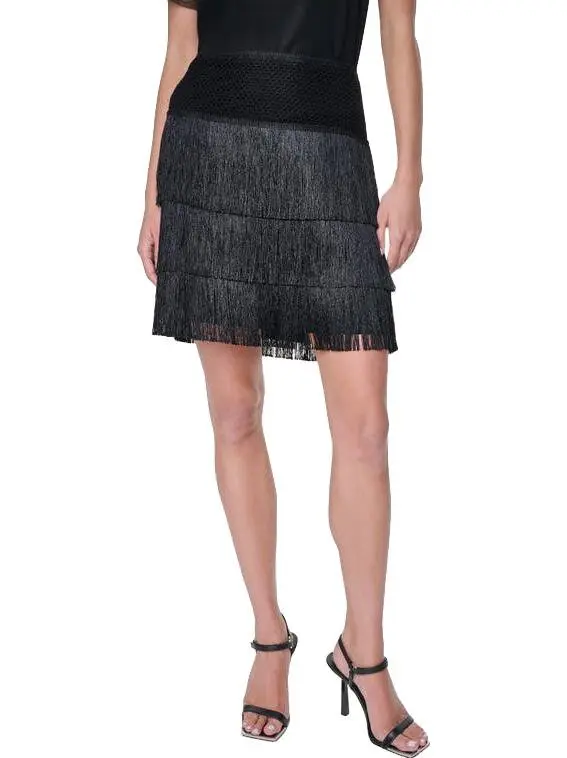 Dkny Tiered Fringe Mini Skirt - Black