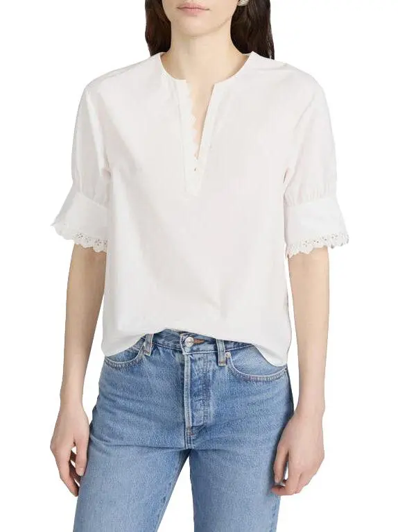 FRAME The Keepsake Eyelet Trim Cotton Popover - White