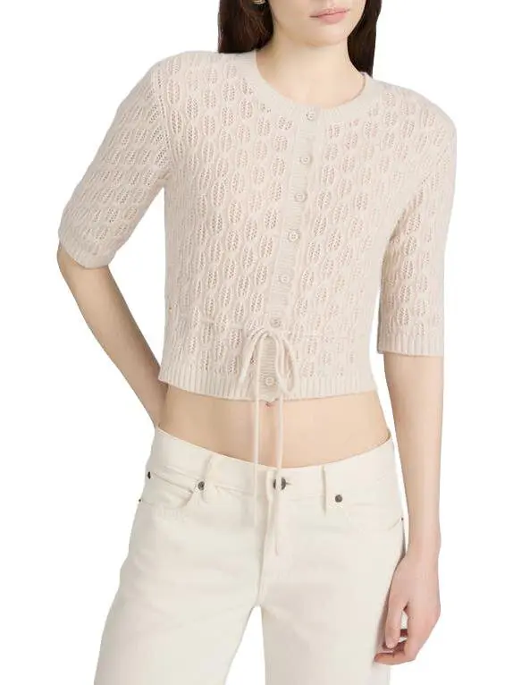 FRAME The Clover Tie Waist Crop Wool & Cashmere Cardigan - Oatmeal Heather