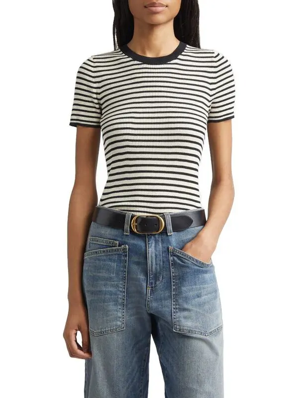 NILI LOTAN Hettie Stripe Silk Sweater - Black/ivory Stripe