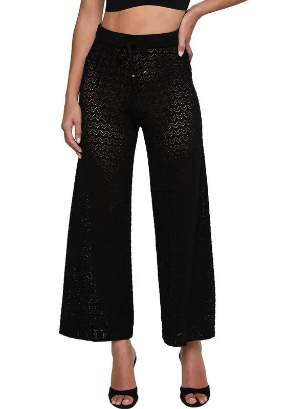 L'Agence Gaelle Pointelle Knit Wide Leg Ankle Pants - Black