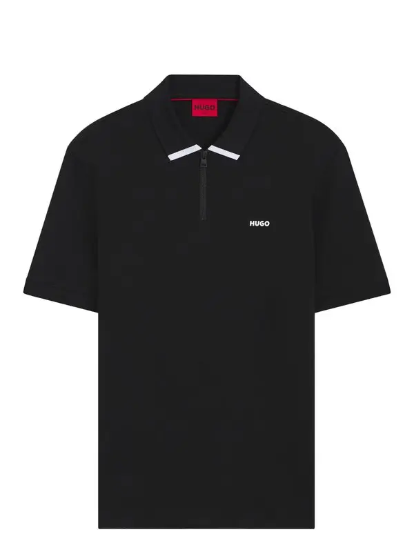 Hugo Contrast-logo Polo Shirt In Cotton Piqu - Black