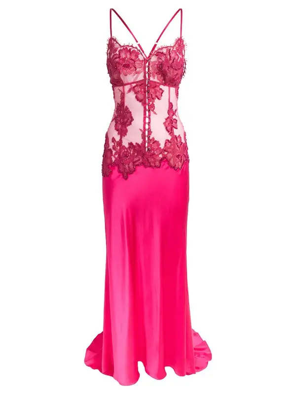 Rosamosario Silk-lace Cherry Orchard Slip Dress - Pink