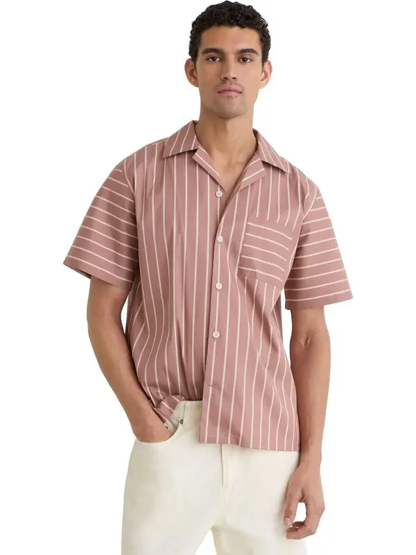 REISS Vanfleet Cotton-blend Stripe Cuban-collar Shirt - Dusty Pink