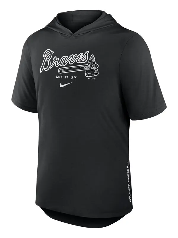 Nike Atlanta Braves Arched Wordmark Dri-fit Mlb Hooded T-shirt - Black